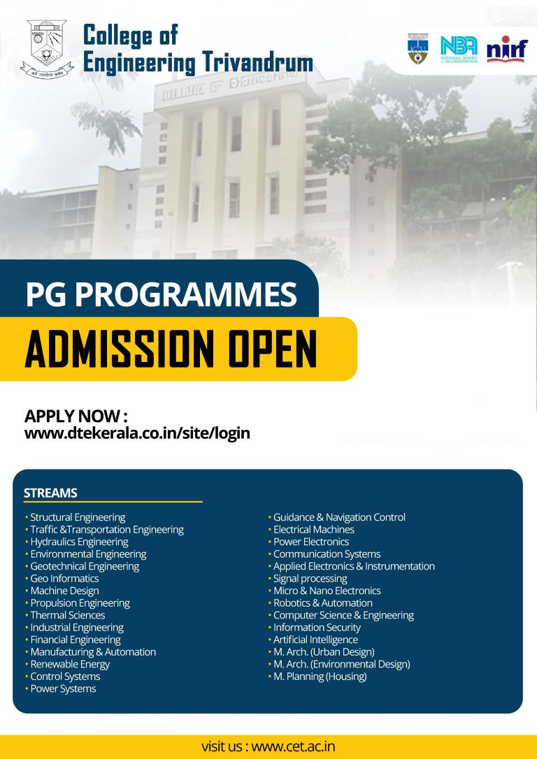 M.Tech/ M.Arch/ M.Plan Admission 2025-26 - Notification - College of ...